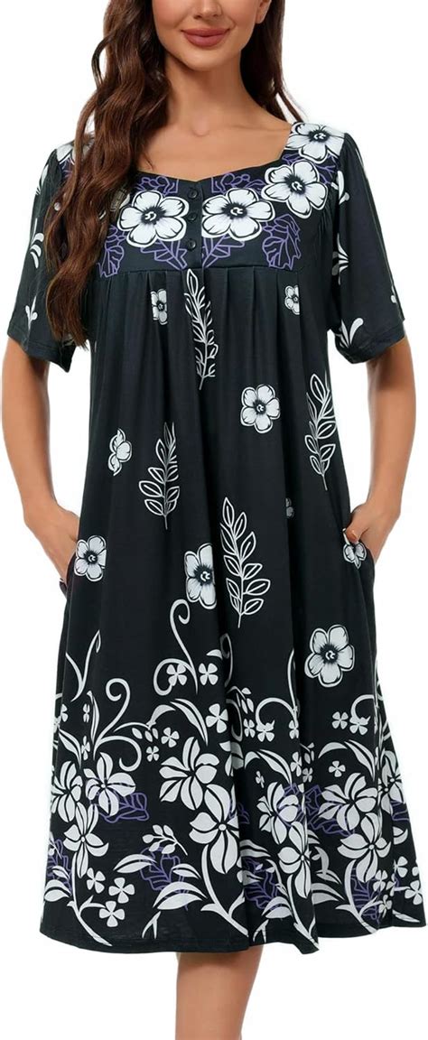Marvmys Women House Dress With Pocket Mumu Nightgowns Short Sleeve