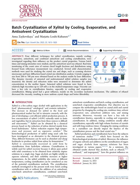 Pdf Batch Crystallization Of Xylitol By Cooling Evaporative And
