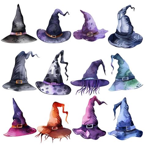 Small Witch Hats Arranged On A White Background Premium Ai Generated