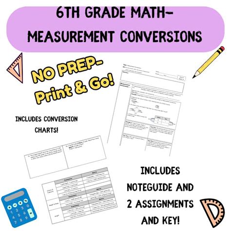 6th Grade Math Measurement Conversions Notes And Assignments Tpt