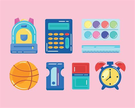 Eight School Supplies Icons 10481329 Vector Art At Vecteezy