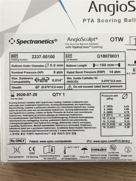 New Spectranetics 2237 50100 Angiosculpt Pta Scoring Balloon Catheter 137cm X Disposables