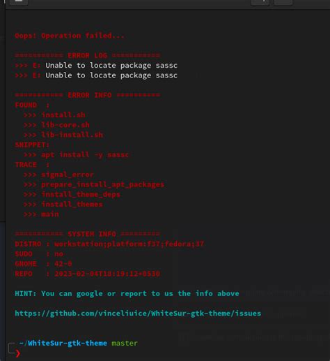 unable to locate package sassc · issue 798 · vinceliuice whitesur gtk
