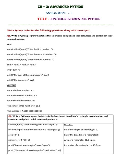 Python Control Statements Assignment Pdf Length Area