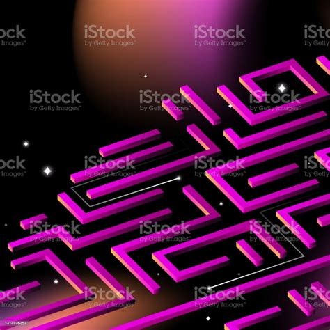 Pink Maze Coding Technology Chip Isometric Illustration Stock