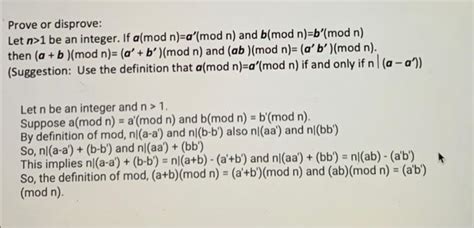 Solved Prove Or Disprove Let N1 Be An Integer If Amod
