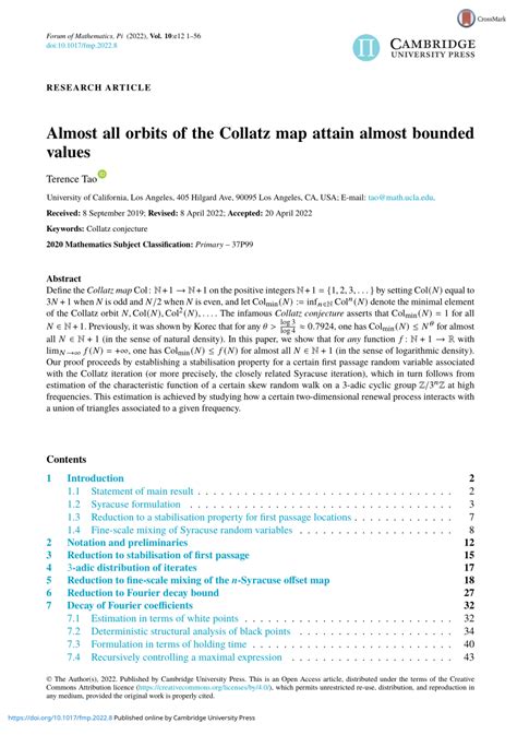 Pdf Almost All Orbits Of The Collatz Map Attain Almost Bounded Values