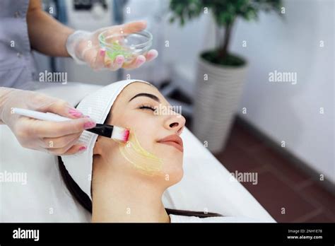 Beautiful Caucasian Girl Is Doing A Cosmetic Procedure The Beauty