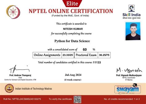 Nitesh Kumar On Linkedin Nptel Swayam Python Datascience