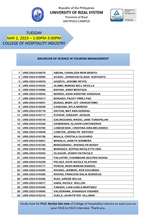 Urs Antipolo Schedule Of Interview Greetings Facebook