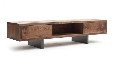 A Modern Wooden Media Console With Sleek Steel Legs Blending Seamlessly