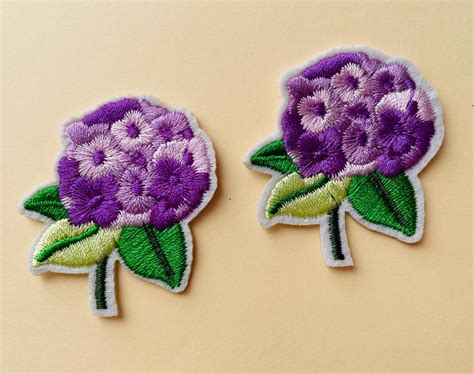 Purple Hydrangea Embroidered Appliqué Patches Iron On Sew On 2pc