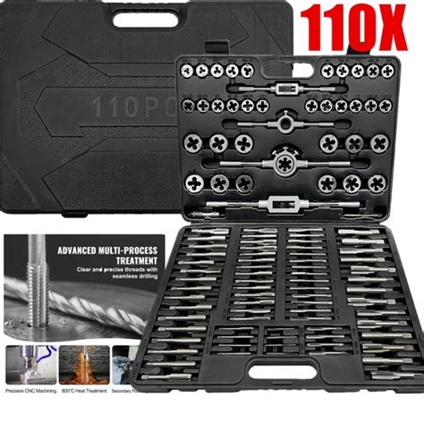 110 Pcs Tap And Die Set Metric Thread Cutting Tool Wrench Kit Tungsten