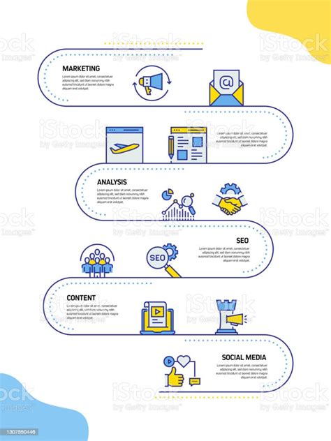인바운드 마케팅 관련 프로세스 인포그래픽 템플릿 프로세스 타임라인 차트 선형 아이콘이 있는 워크플로 레이아웃 Z세대에 대한 스톡