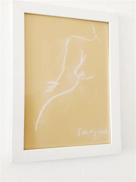 Minimalistic Original Sensual Woman Drawing Nude Curves Chalk On
