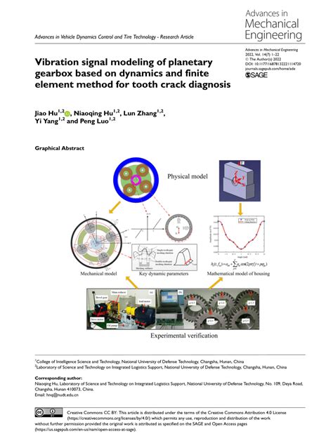 Pdf Vibration Signal Modeling Of Planetary Gearbox Based On Dynamics