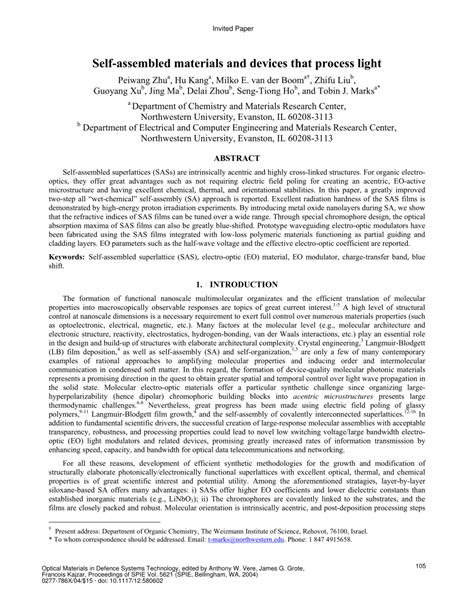 Pdf Self Assembled Materials And Devices That Process Light