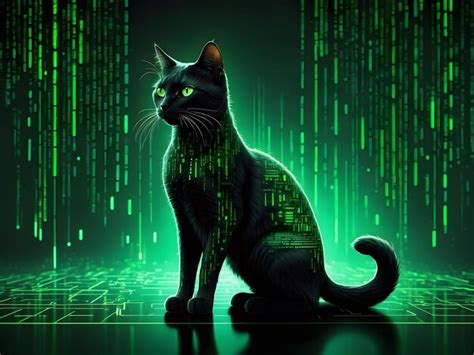 Premium Photo A Black Cat With Binary Codes