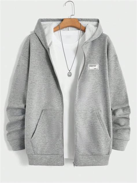 Manfinity Homme Loose Mens Grey Hooded Jacket With Zipper Front In