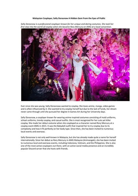 Malaysian Cosplayer Sally Dorasnow A Hidden Gem From The Eyes Of Public