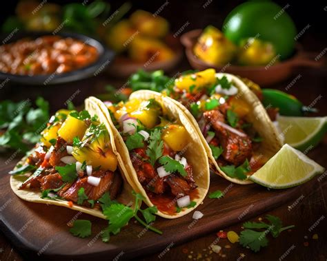 Tacos Al Pastor Con Piña Y Cilantro Coloridos Y Deliciosos Ai