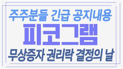 피코그램 주주분들 긴급 공지내용 무상증자 권리락 결정의날 Youtube