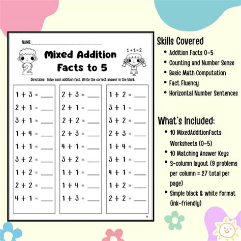 Mixed Addition Facts To 5 Kindergarten And Grade 1 Math Practice Worksheets