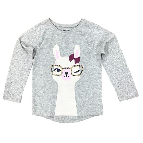 Jumping Beans Girls Gray Long Sleeve Llama Sparkly Glasses T Shirt 6x