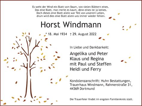 Traueranzeigen Von Horst Windmann Sich Erinnern De