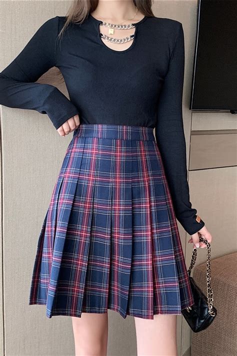 Women Knee Length Plaid Skirt Plus Size Knee Length Full Pleated Plaid