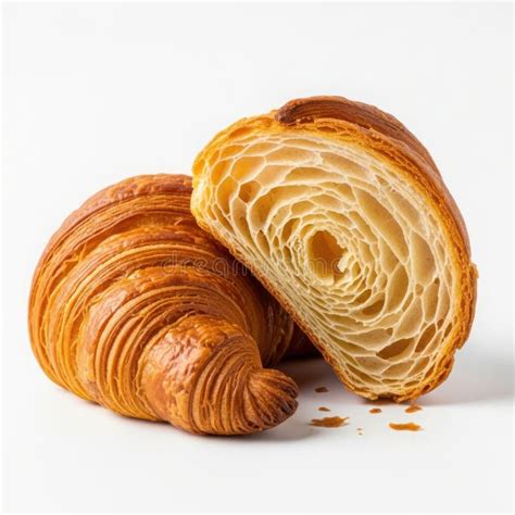 Freshly Baked Golden Croissant Cut Open Revealing Flaky Layers Stock Illustration