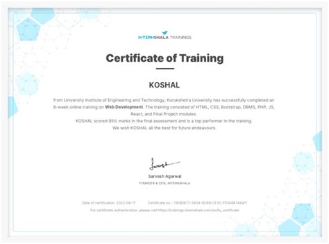Web Development Training Certificate Of Completion Pdf