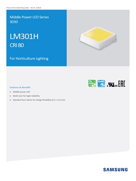 Data Sheet Lm301h Cri80 Rev 5 4 Pdf Light Emitting Diode Lead