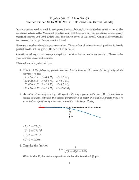 Ps01 Dimensional Analysis Physics 341 Problem Set Due September 20