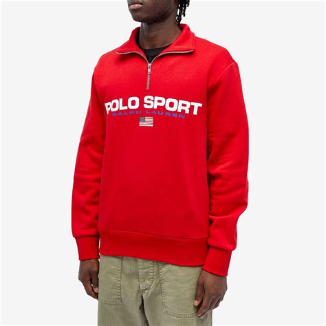 Polo Ralph Lauren Polo Sport Quarter Zip Sweat Rl 2000 Red And White