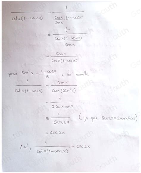 Solved Prove The Identity 1 Cot X 1 Cos 2x Csc 2x [calculus]