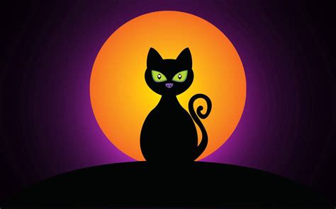 Download A Spooky Black Cat And A Mysterious Halloween Moon Wallpaper
