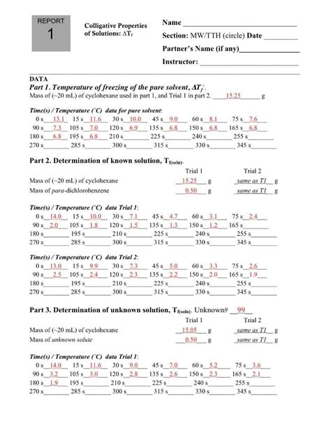 Solved E1 Colligative Properties Of Solutions Freezing