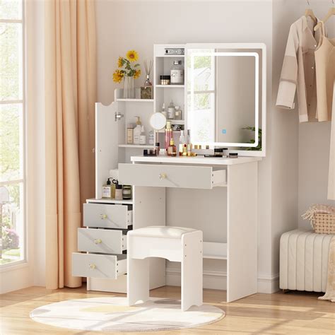 Makeup Vanity Set Table With Led Light Andmirror And Stool On Sale Bed
