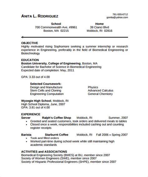 Sample Cv Of Biomedical Engineer