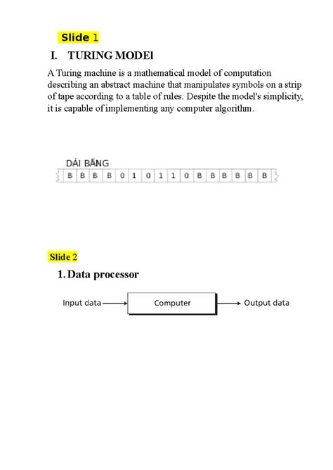 Csi145 Thuyết Trình Csi Slide 1 I Turing Model A Turing Machine Is