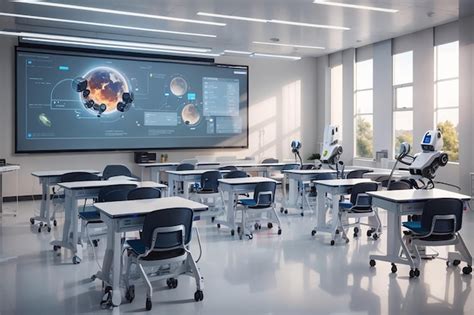 Premium Ai Image A Classroom Of The Future With Robotic Desks And