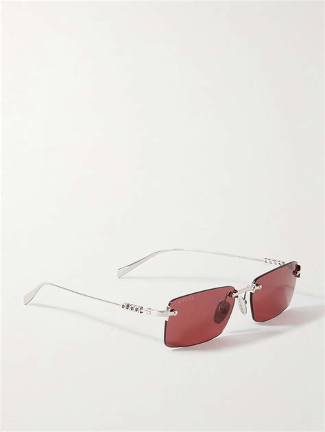 Gucci Eyewear Rimless Rectangular Frame Silver Tone Sunglasses For Men