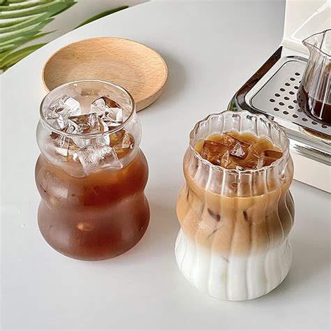Ribbed Ice Coffee Cup Vintage Drinking Glasses Tumblers