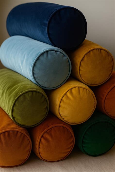 Velvet Bolster Pillow Cover Piped Edge Custom Color Round Bolster