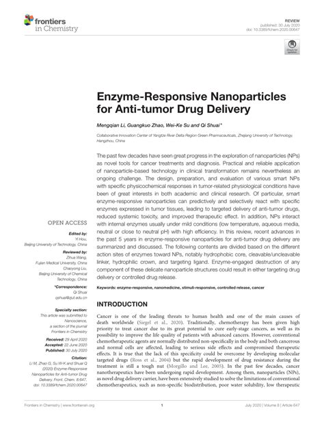 Pdf Enzyme Responsive Nanoparticles For Anti Tumor Drug Delivery