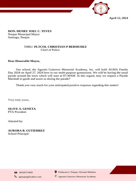 Letter For Parade Marshall Pdf