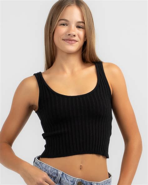 Shop Mooloola Girls Harriet Basic Knit Top In Black Fast Shipping