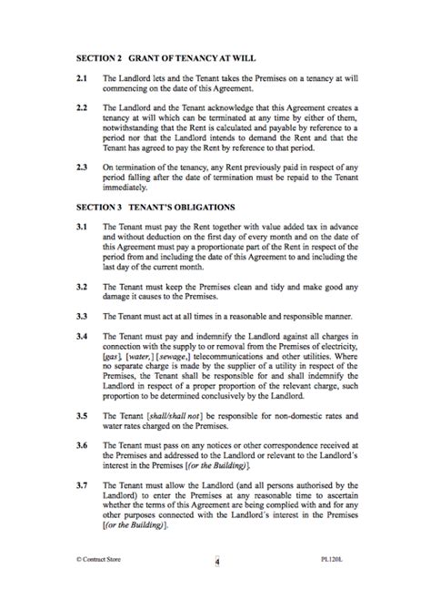 Tenancy At Will Agreement Template Uk Contractstore