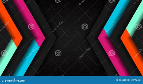 Abstract Vibrant Color Triangle Geometric Overlap Layer On Glowing Particles Dots Black